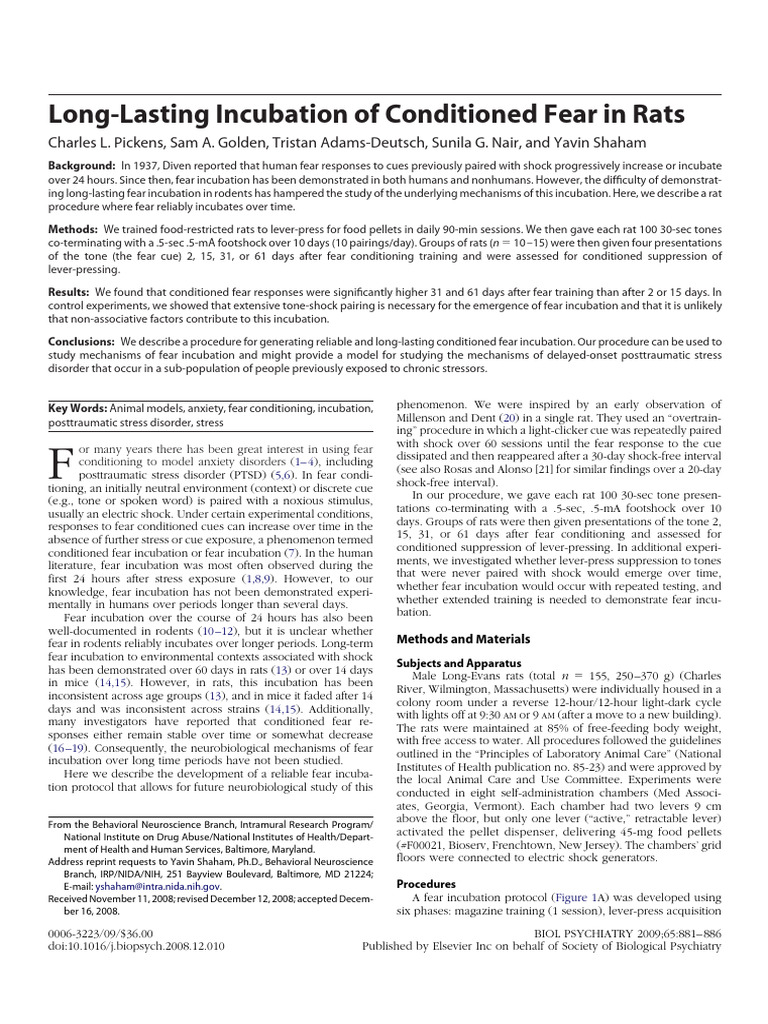12 - Long-Lasting Incubation of Conditioned Fear in Rats | PDF ...