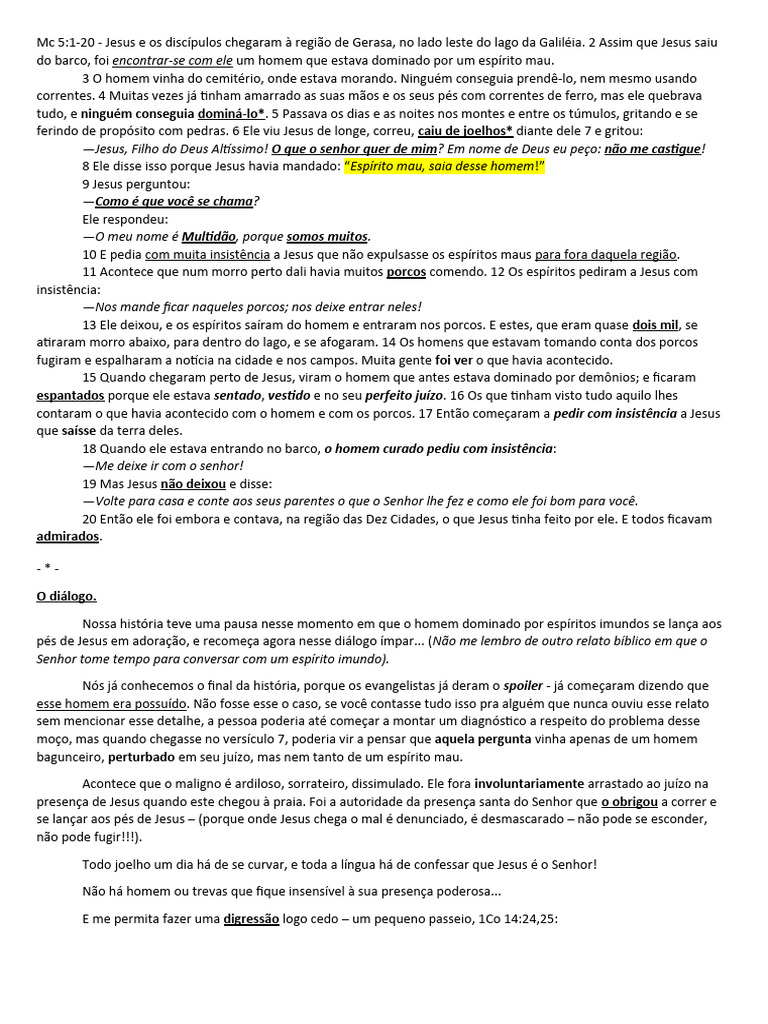 Jesus Cura o Endemoninhado de Gerasa | PDF | Jesus | Deus