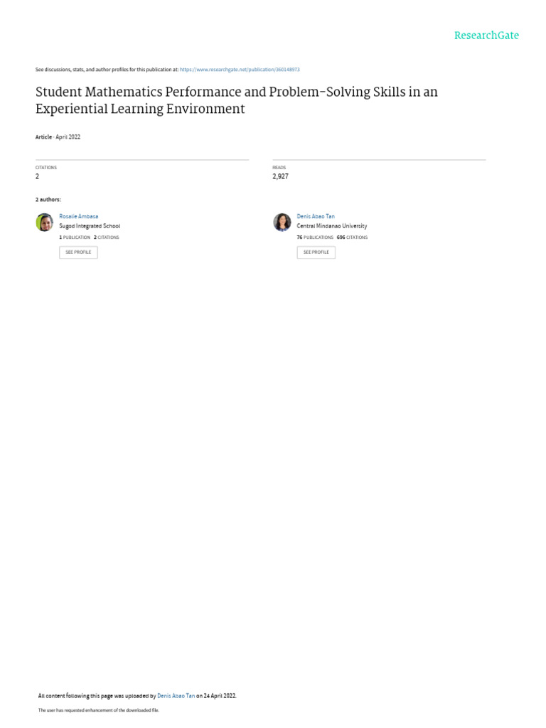 2022 Student Mathematics Performance and Problem SolvingSkills | PDF | Learning | P Value