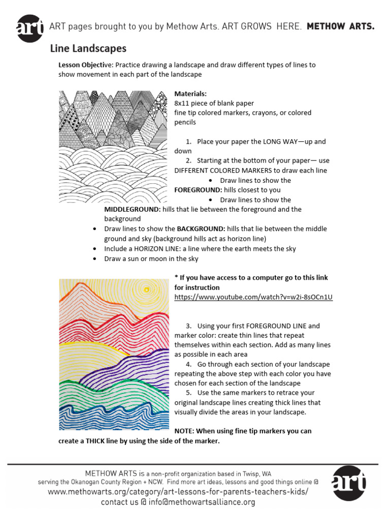 Line Landscapes Lesson Methow Arts Art Pages Pdf Sky