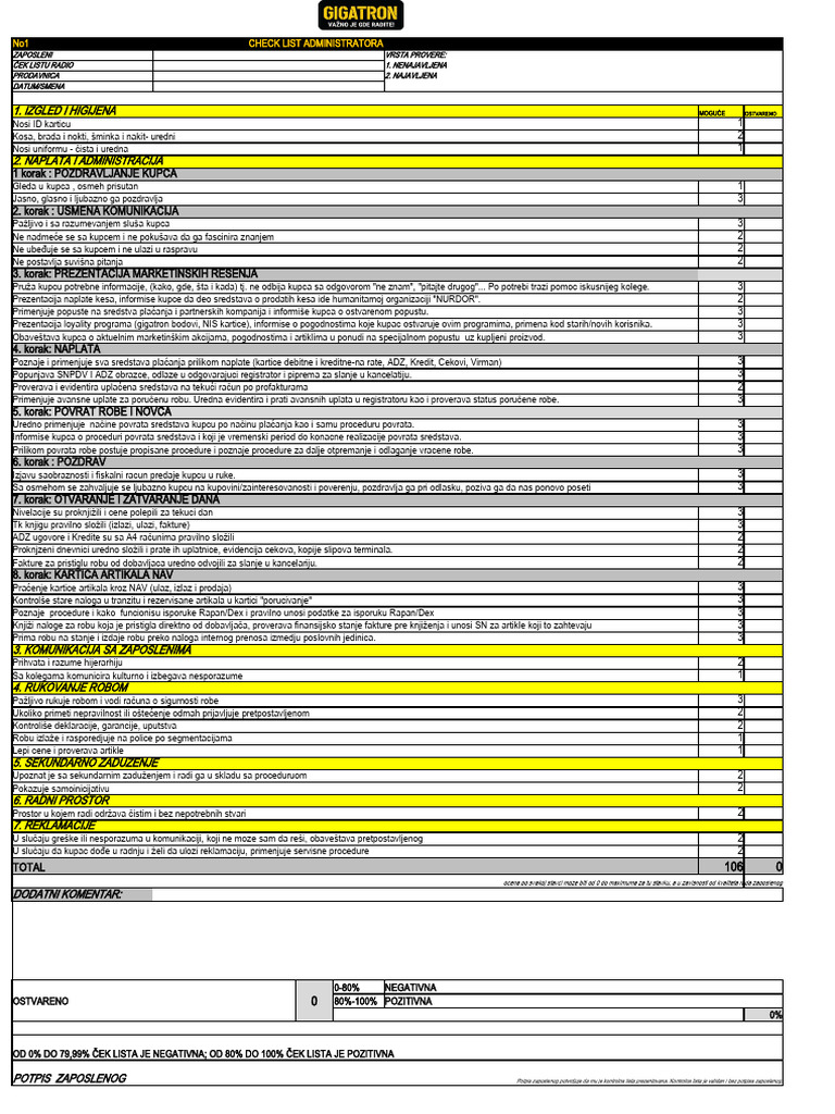 Kontrolna ČEK LISTA ADMINISTRATORA | PDF