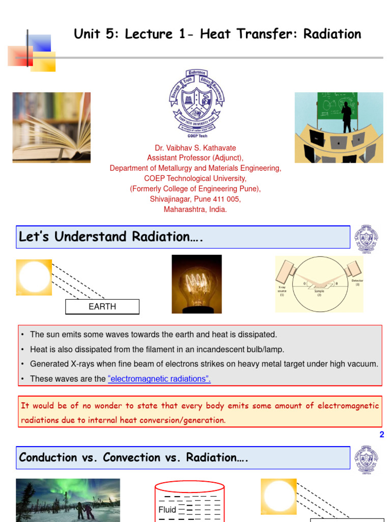 MT 21006 TP Unit 5 Lec 1 01 Nov 2023 | PDF | Electromagnetic Radiation | Heat Transfer