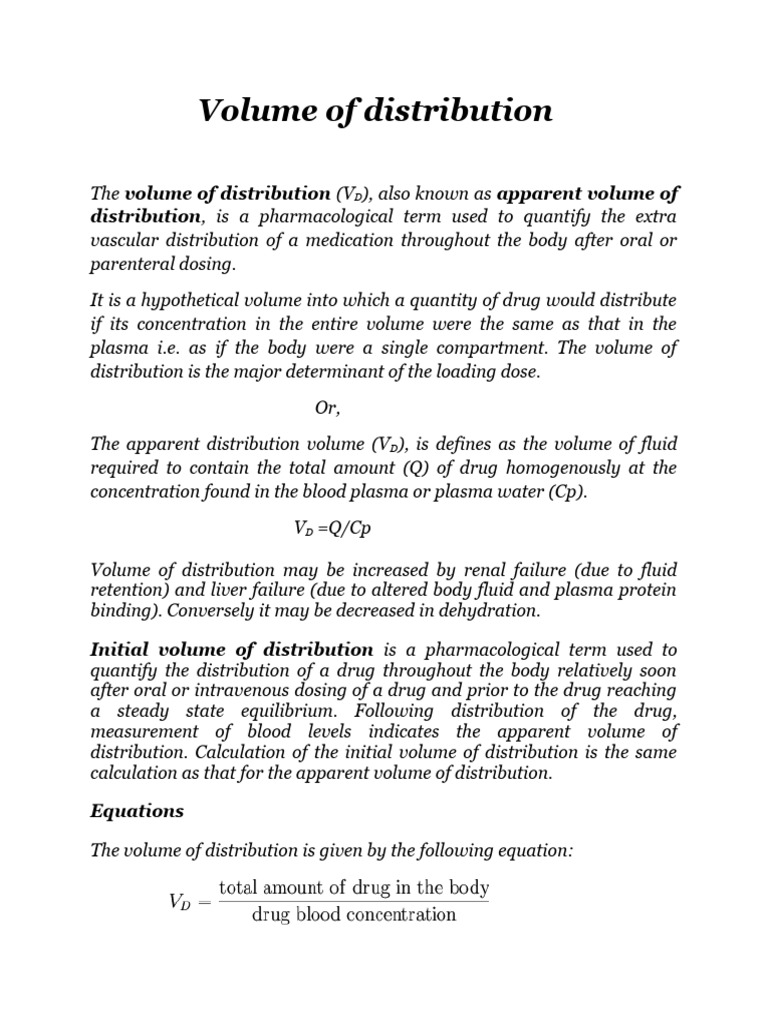 Volume of Distribution | PDF | Pharmacokinetics | Medical Treatments