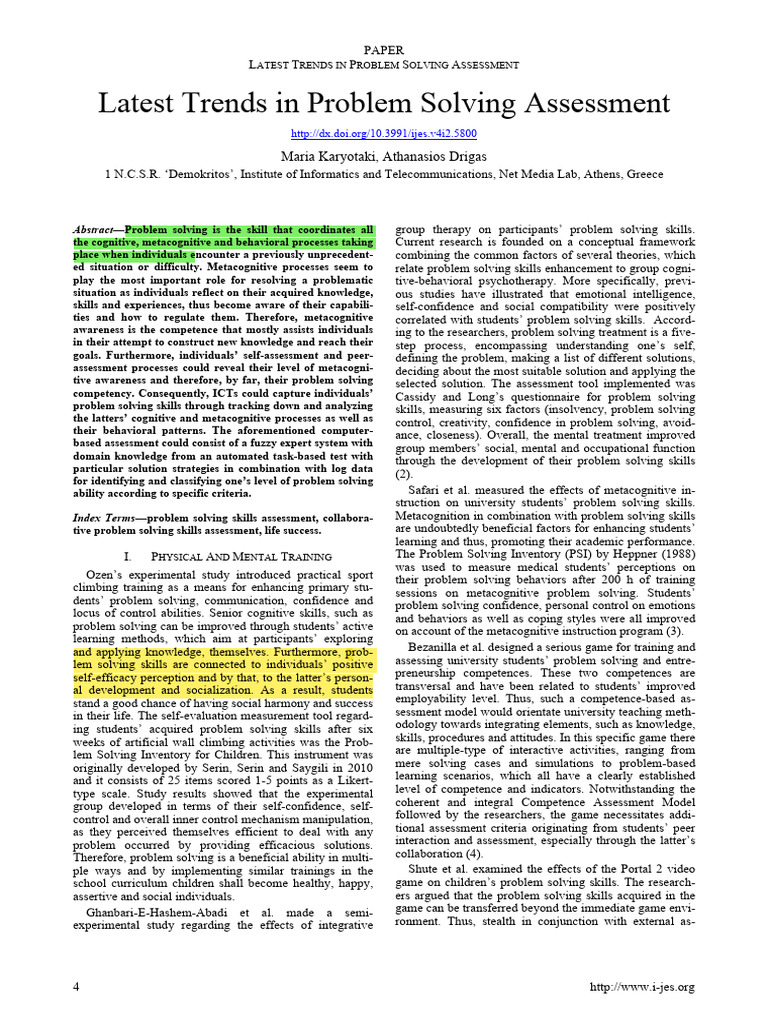 Correlation of Problem Solving Skills Self Efficacy | Download Free PDF | Metacognition | Thought