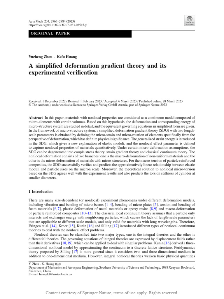 A Simplified Deformation Gradient Theory and Its e | PDF | Stress ...