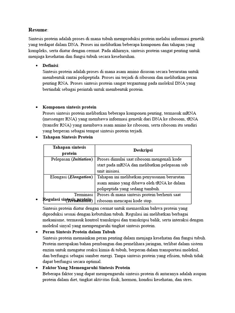 Rangkuman Ifah (Sintesis Protein) | PDF