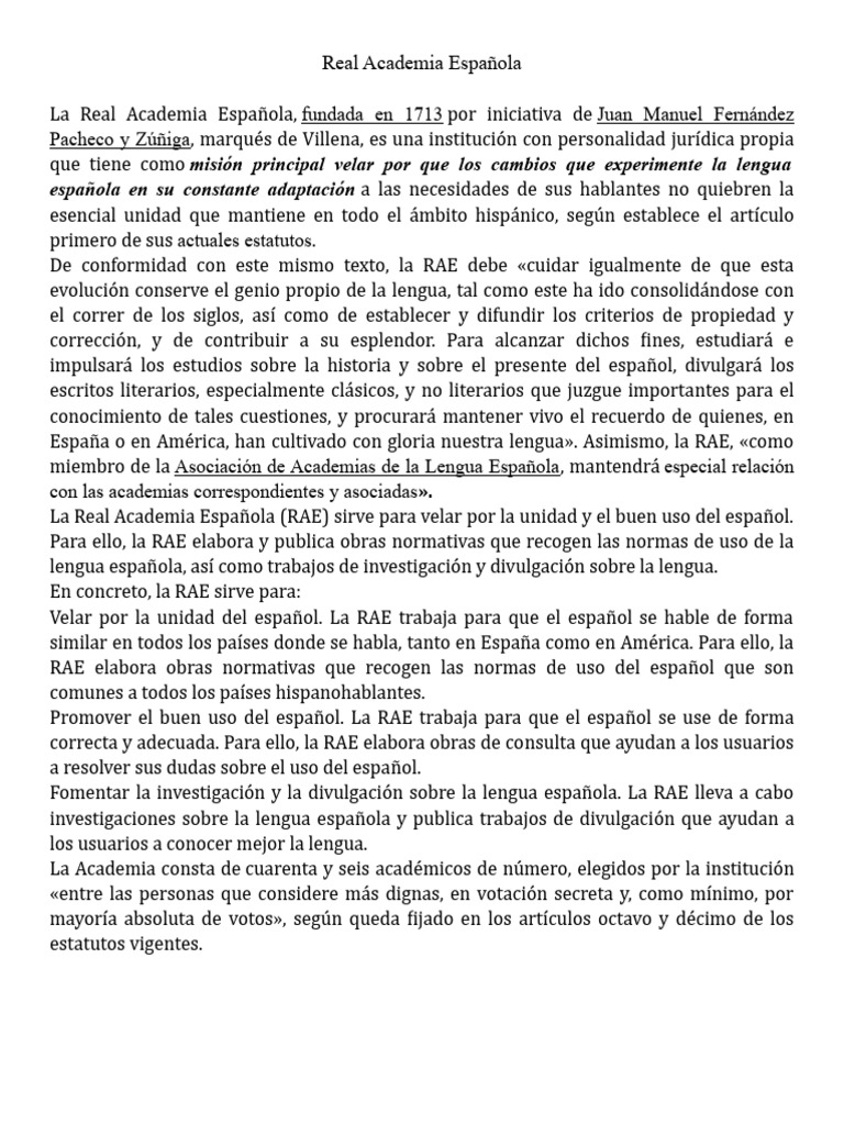 Misión y Funciones de la RAE | PDF | Estudios de idiomas extranjeros ...