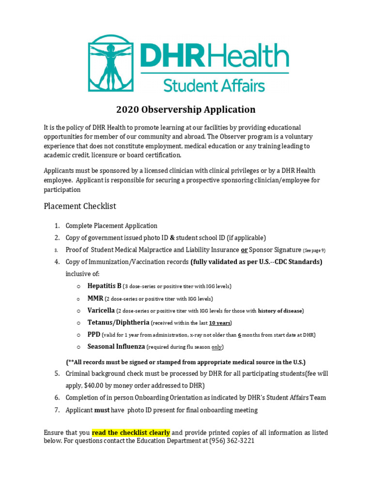 DHR Health 2020 Observership Guide | PDF | Confidentiality | Medical Record