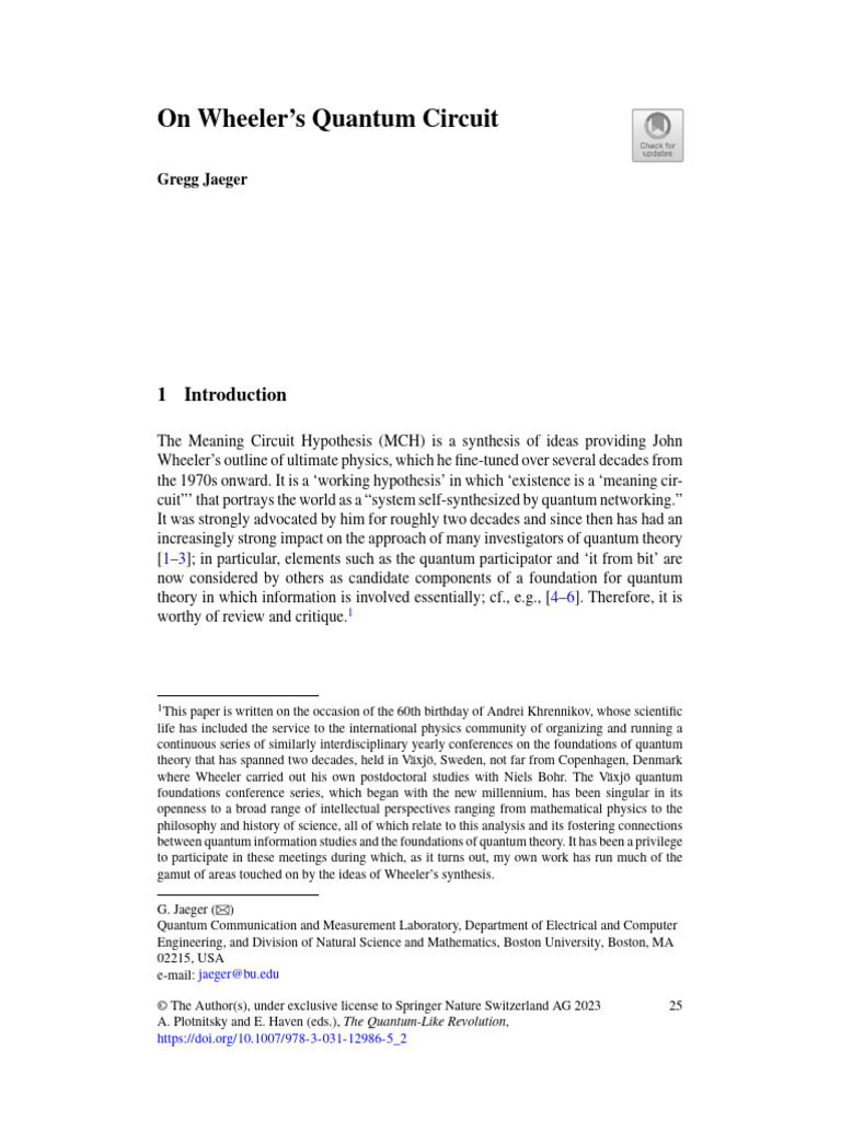 On Wheeler's Quantum Circuit: Gregg Jaeger | PDF | Quantum Mechanics ...