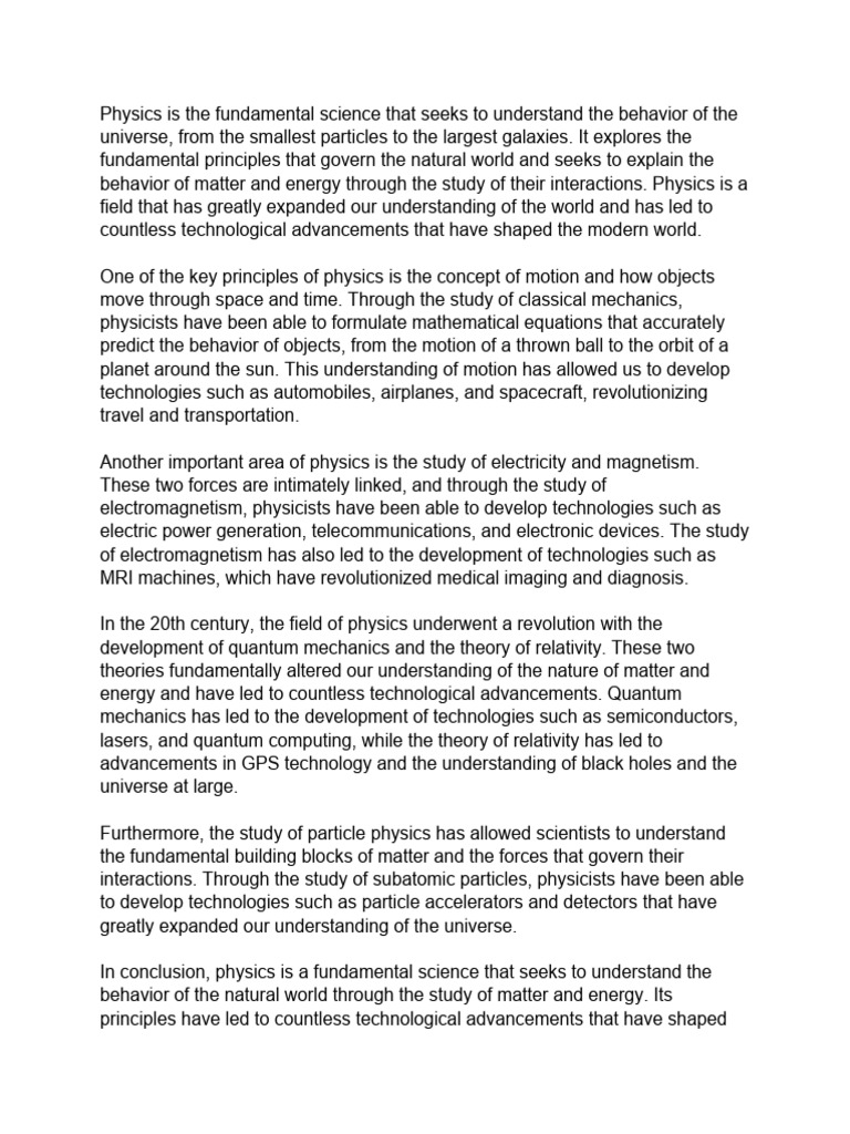 Physics Is The Fundamental Science That Seeks To Understand The Behavior of The Universe | PDF ...