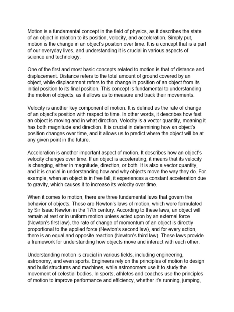 Motion Is A Fundamental Concept in The Field of Physics | PDF | Velocity | Acceleration