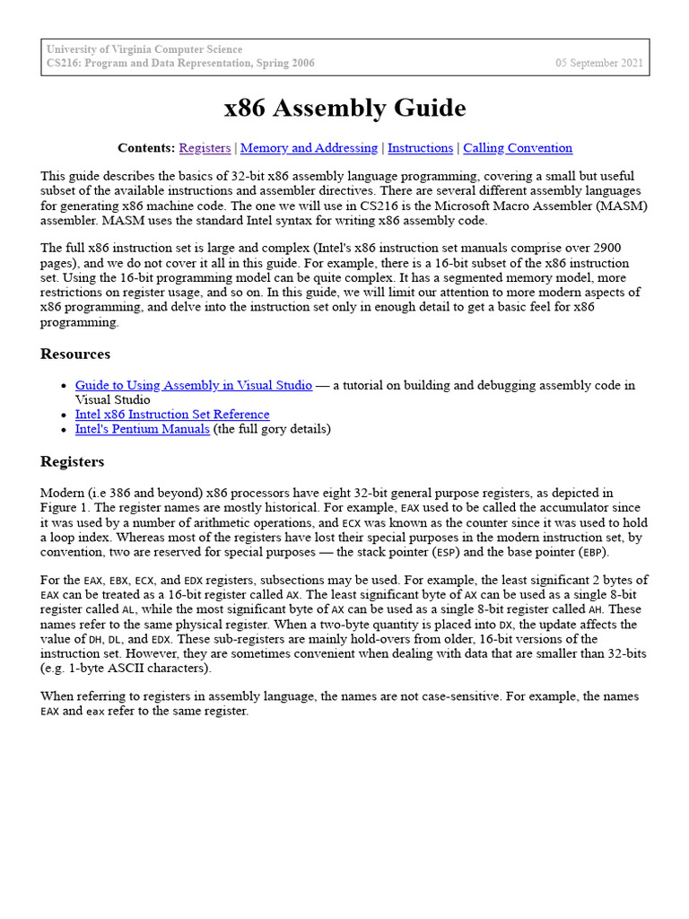 Guide To x86 Assembly 2021 | PDF | Assembly Language | Pointer (Computer Programming)