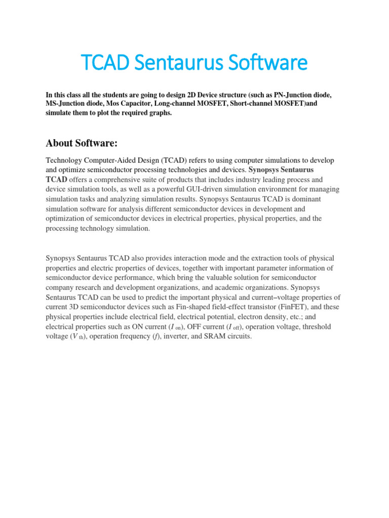 Overview of TCAD Sentaurus Software | PDF | Mosfet | Field Effect ...