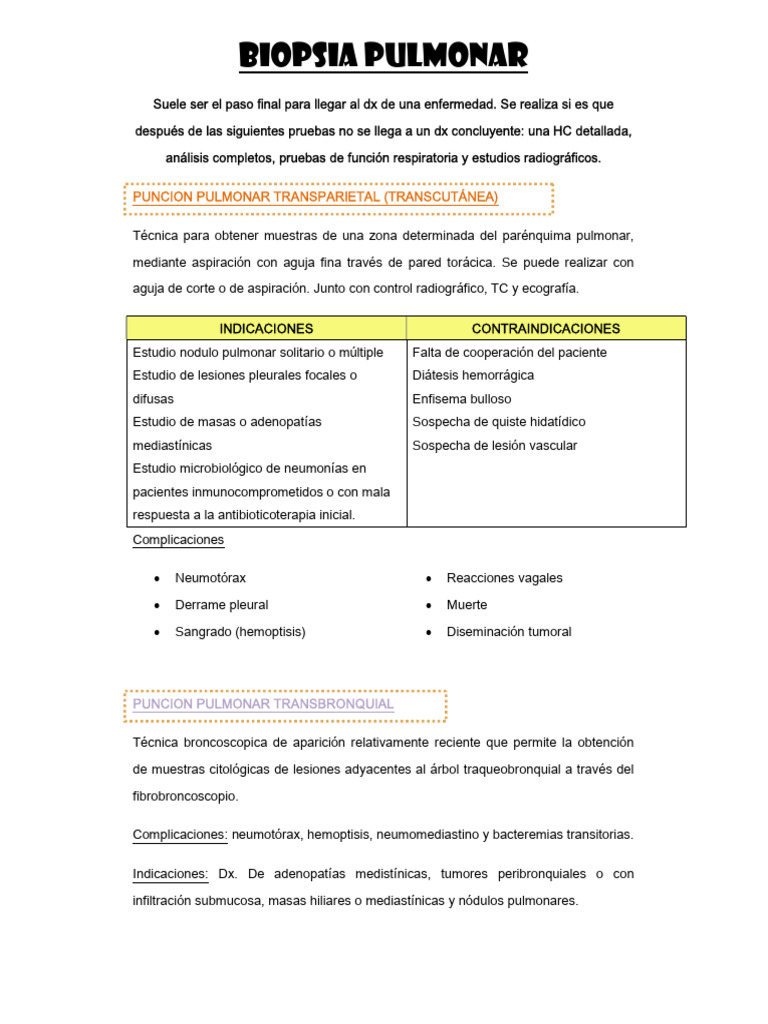 Biopsia Pulmonar: Técnicas y Complicaciones | PDF | Biopsia ...