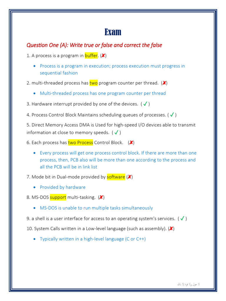Exam Answers | PDF | Operating System | Process (Computing)