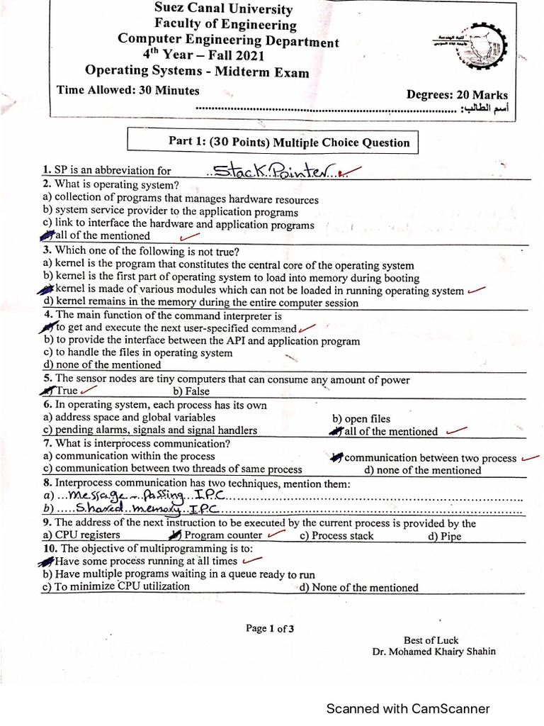 Midterm Sol. OS | PDF