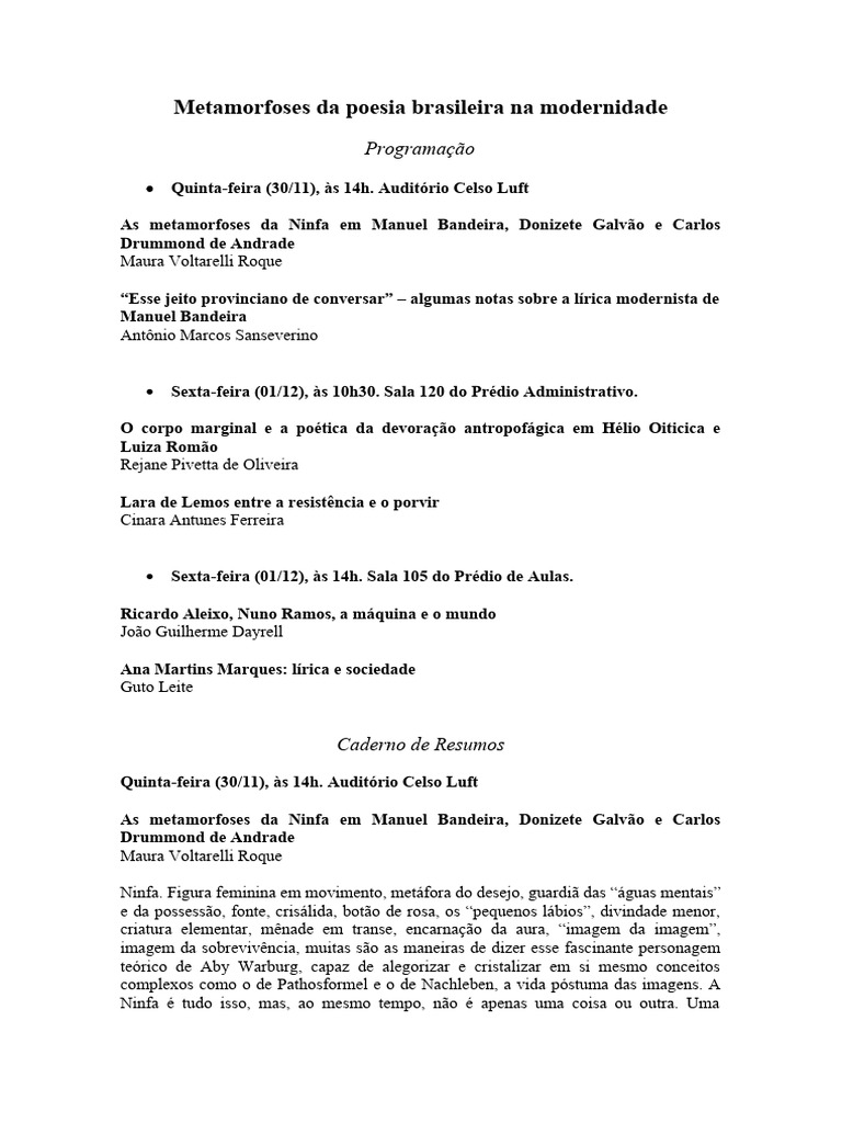 Metamorfoses Da Poesia Brasileira Na Modernidade | PDF | Poesia Metamorfoses Da Poesia Brasileira Na Modernidade | PDF | Poesia