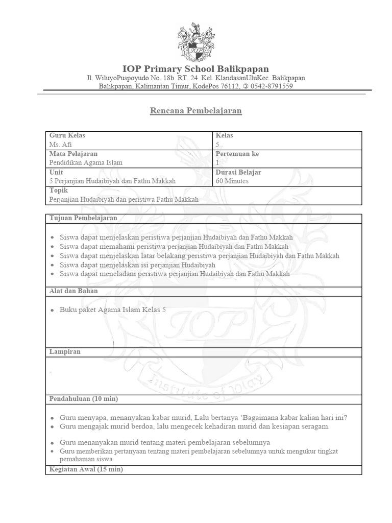 RPP Pai Kelas 5 | PDF