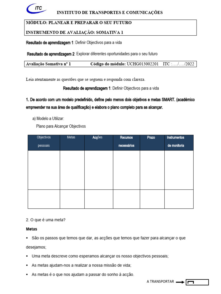 Itc Guia de Correcão Da 1 Somativa - PPF 2023 | PDF | Aprendizado | Publicidade