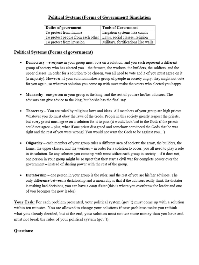 IB Global Politics Forms of Government | Download Free PDF ...