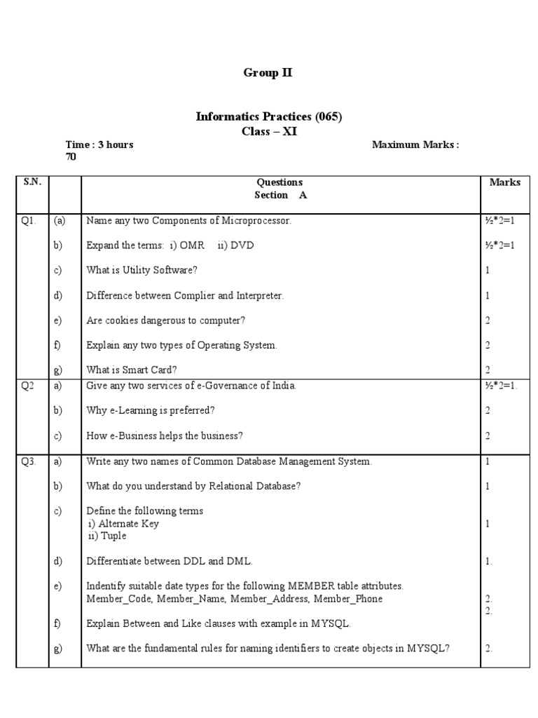 Question Paper (Xi) Pre Board | PDF | Computer Programming | Software ...
