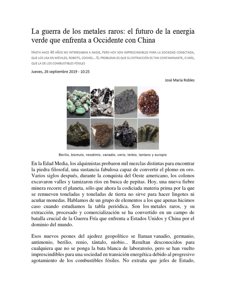 Lectura2 - La Guerra de Los Metales Raros | PDF | Materiales ...