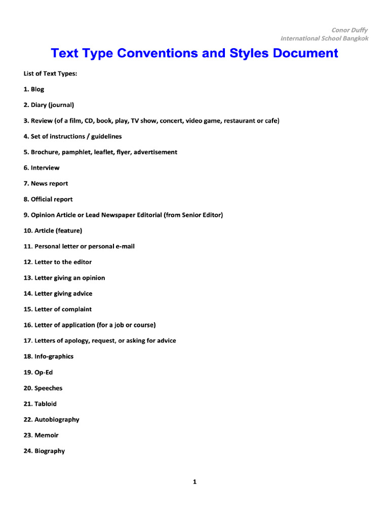 IB English Text Type Conventions | PDF