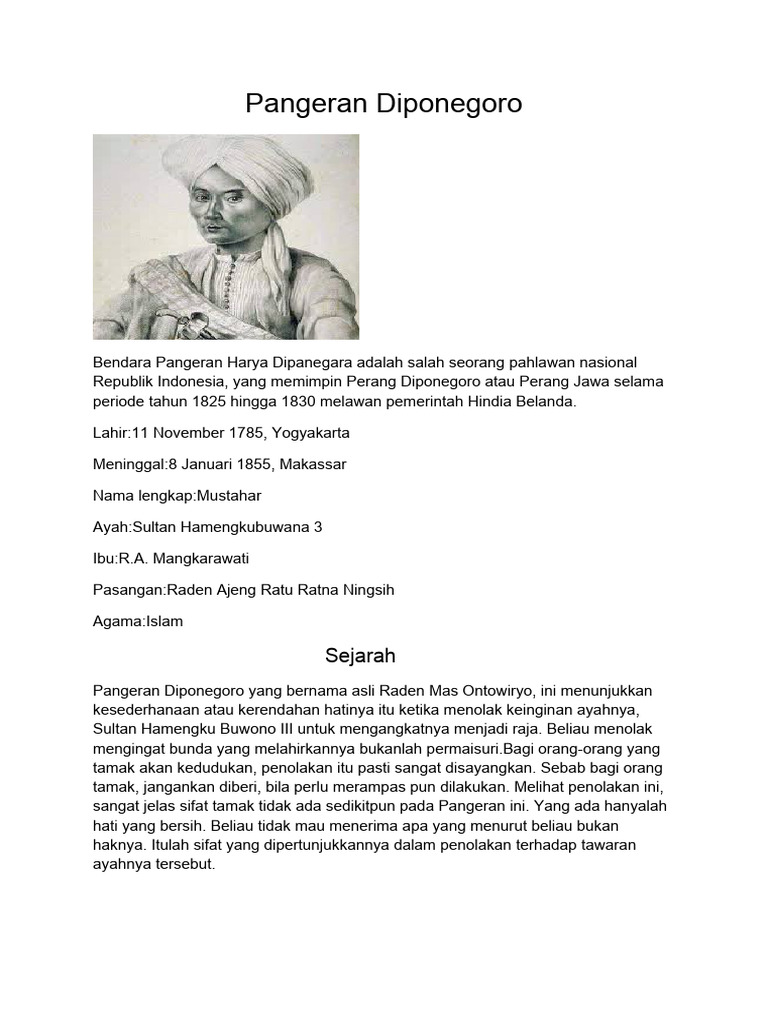 Biografi Pangeran Diponegoro | PDF