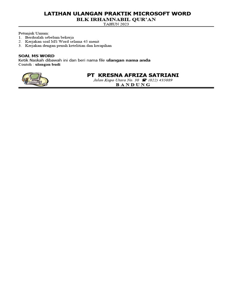 Contoh Soal Uji Praktik Word | PDF