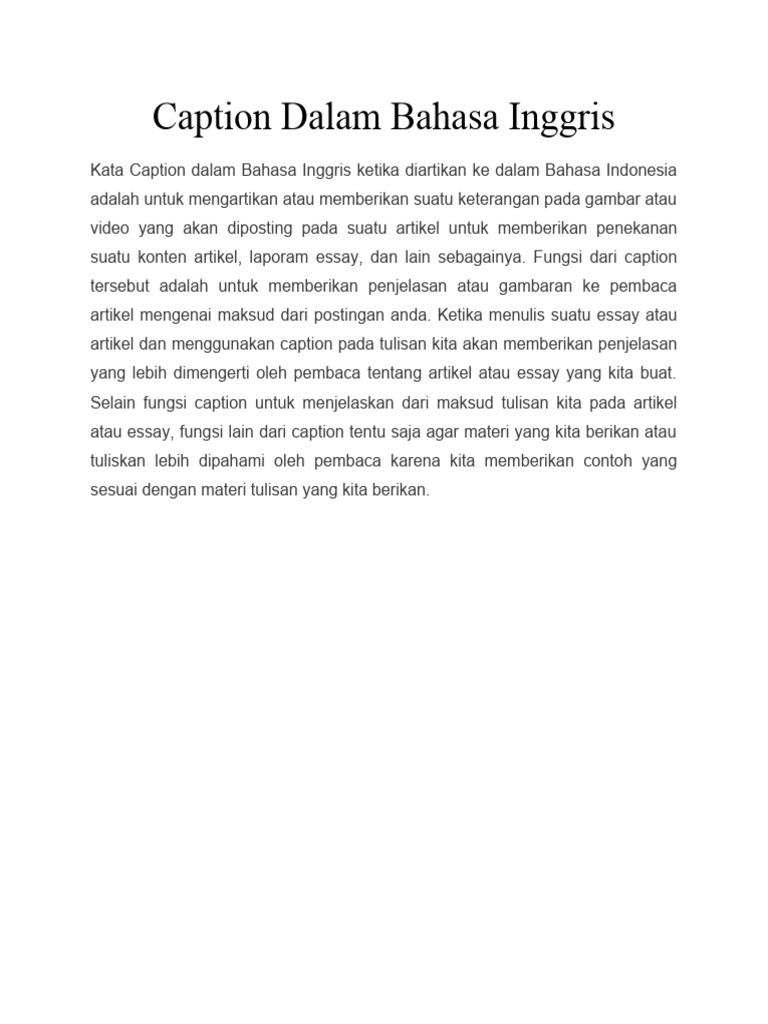 Jenis dan Contoh Caption Bahasa Inggris | PDF