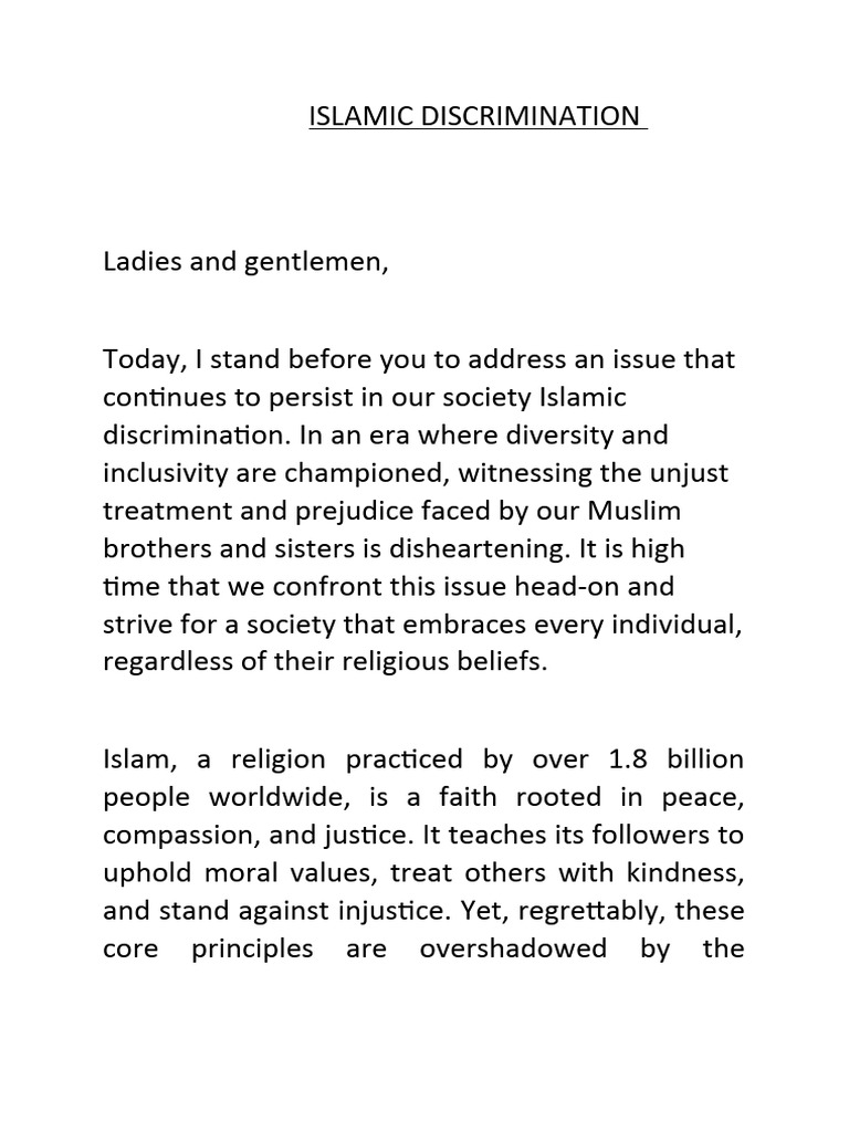 Islamic Discrimination Speech | PDF | Discrimination | Multiculturalism