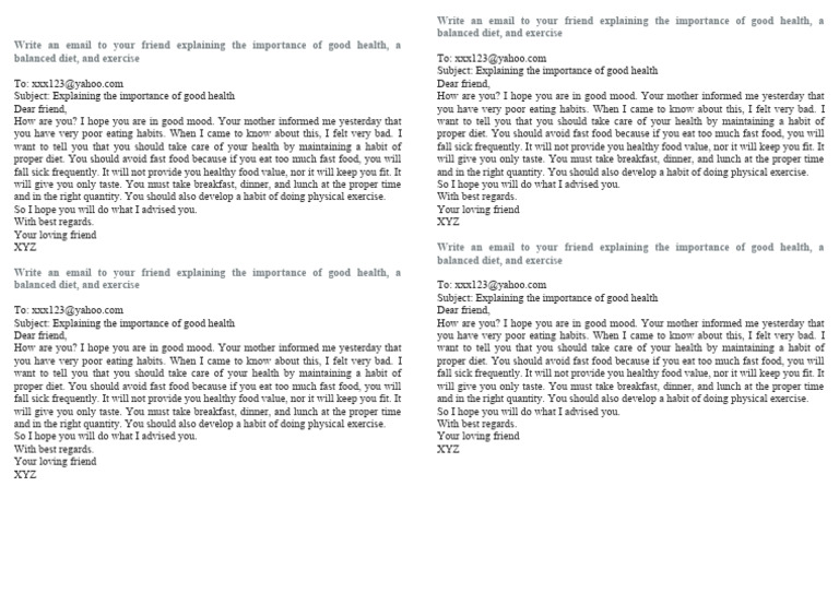 Write An Email To Your Friend Explaining The Importance of Good Health ...