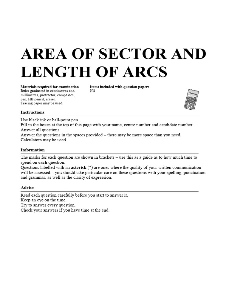 Sector Area and Arc Length Calculations | PDF | Circle | Area