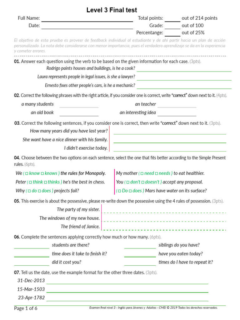 L3 Final Test | PDF | Perfect (Grammar) | Language Mechanics