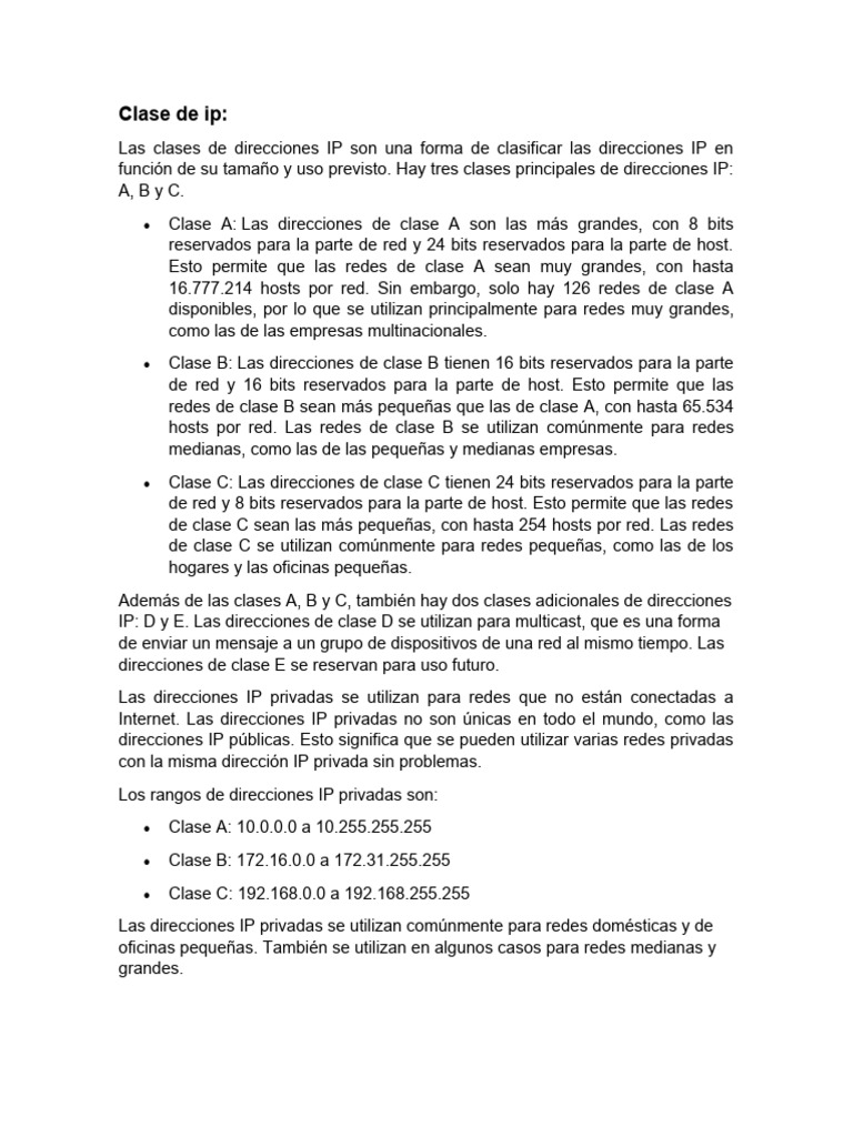 Clase de Ip | Descargar gratis PDF | Dirección IP | Protocolos de ...