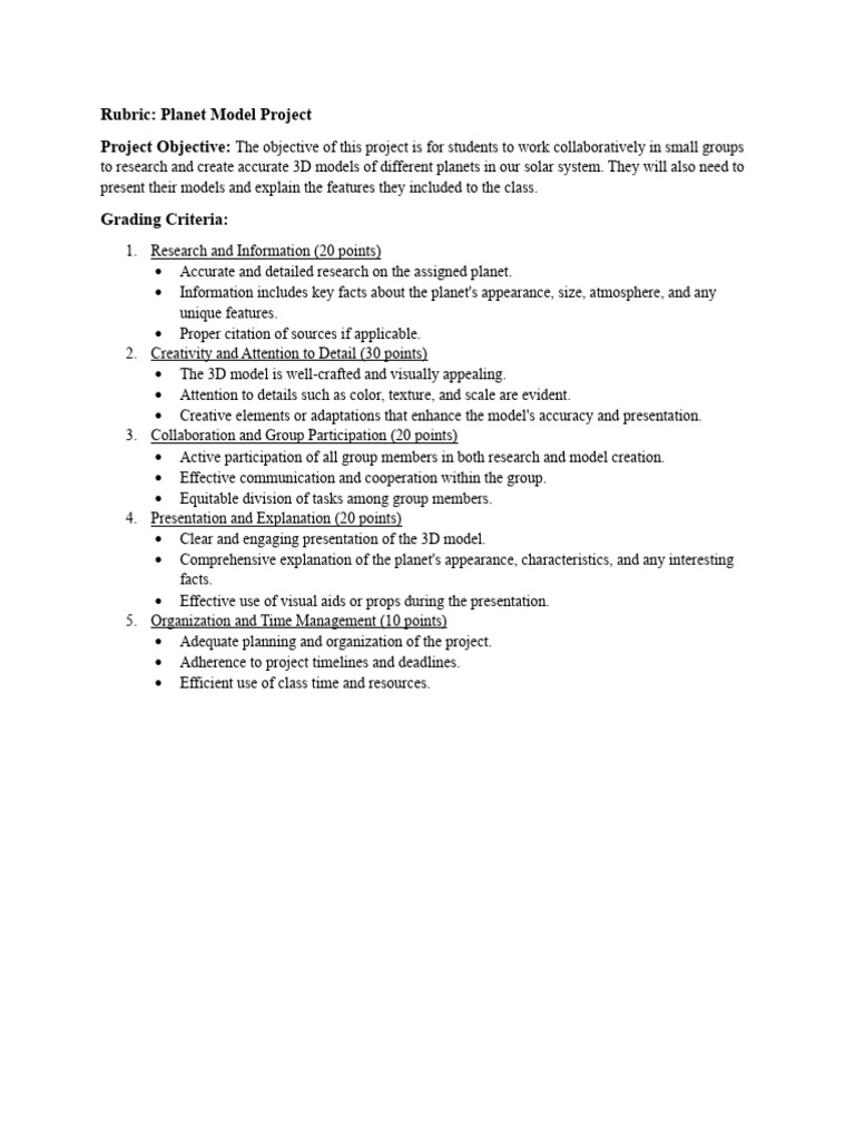 Rubric - Planet Model Project | PDF