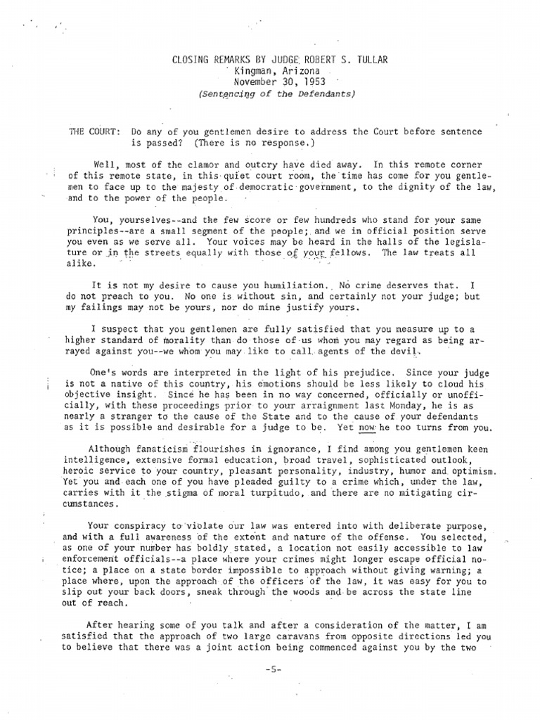 Judge Tullar's Sentencing Remarks on Polygamy | PDF | Probation | Polygamy