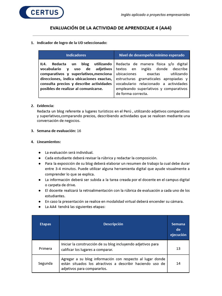 Lineamientos Aa4-Certus | PDF | Blog | Evaluación
