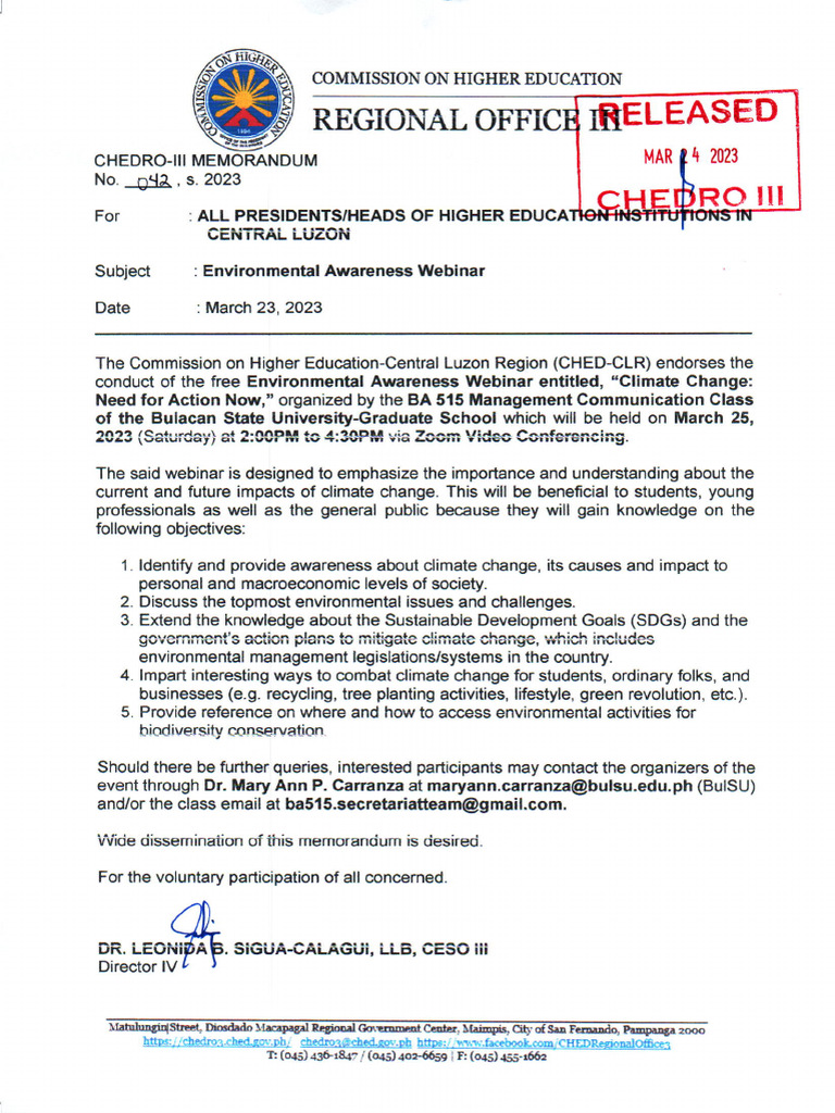 Chedro III Memorandum No. 042 Series of 2023 | PDF