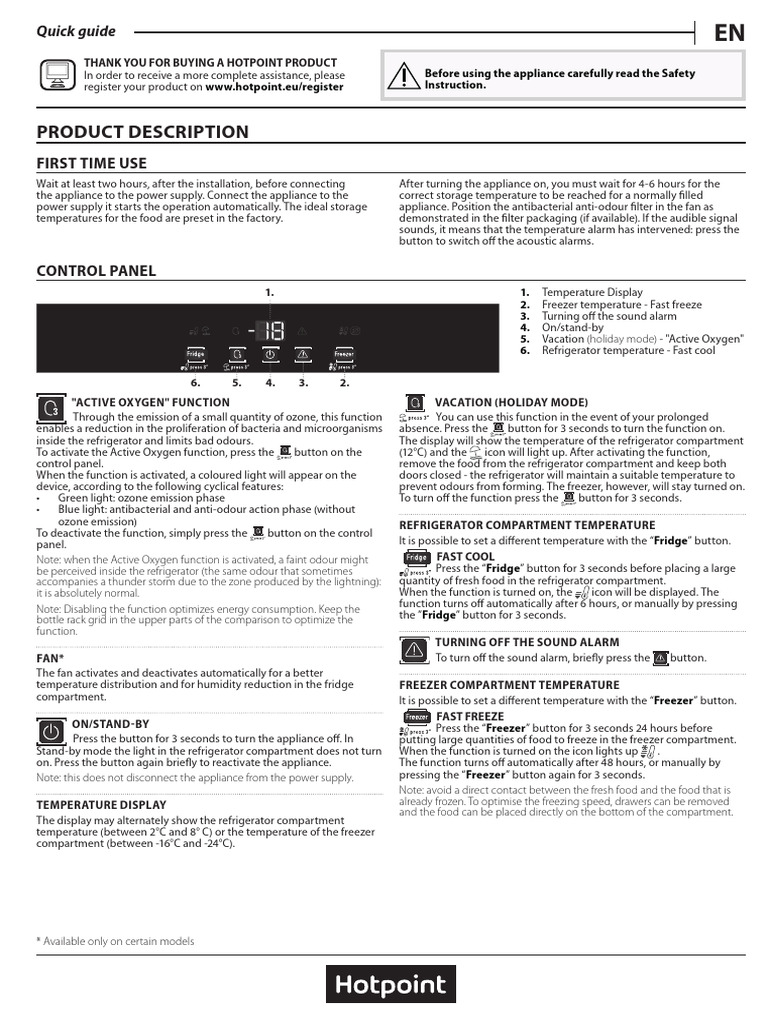 Hotpoint Quick Guide Fridge Freezer | PDF | Refrigerator