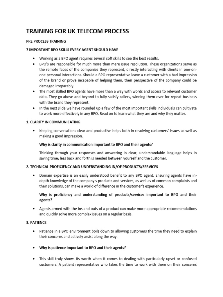 Training Materials For UK Telecom Process | PDF | Sales | Outsourcing