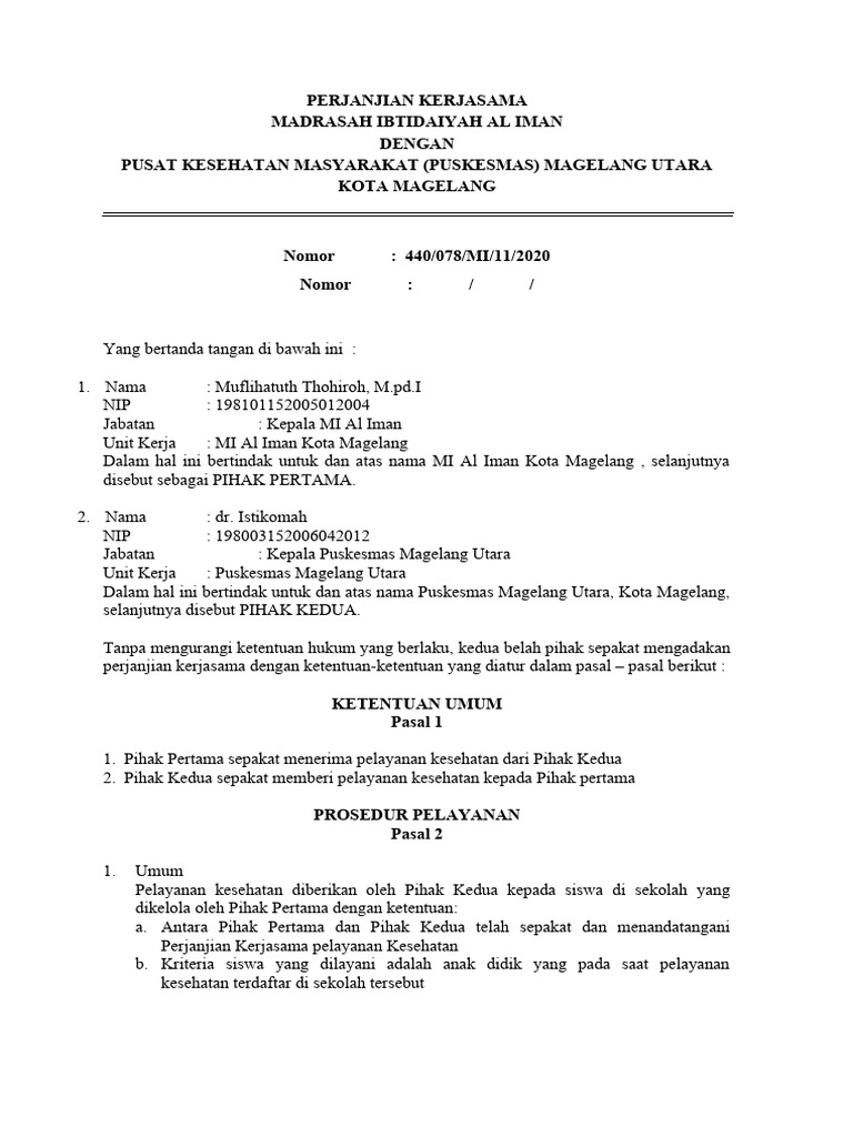 Mou Puskesmas Sekolah | PDF