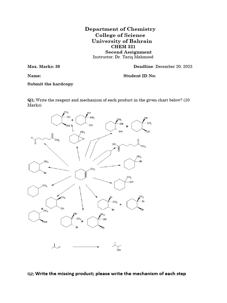 CHEM 321 Assignment: Reagents & Mechanisms | PDF