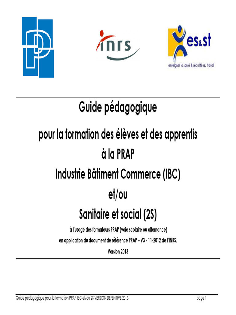 Guide de formation PRAP IBC et 2S | PDF | Pédagogie | Risque