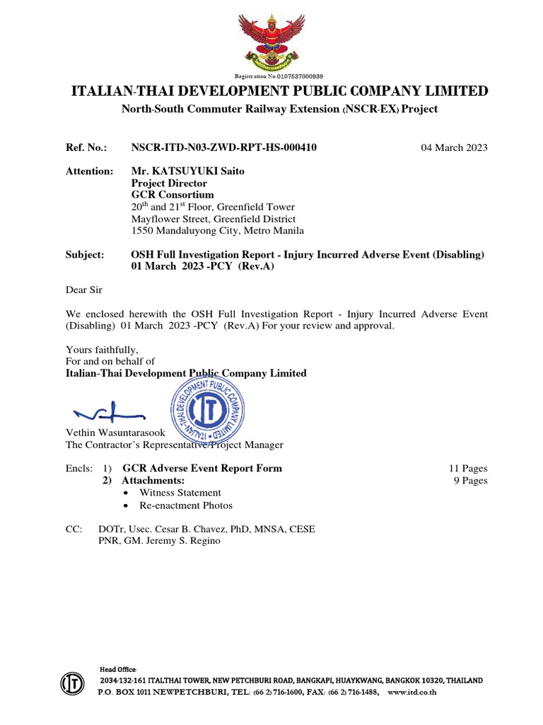 OSH Full Investigation Report - Injury Incurred Adverse Event | PDF ...