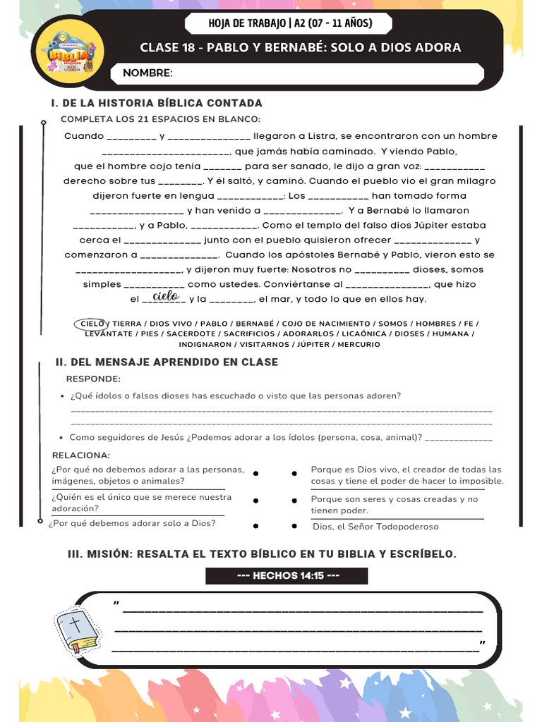 T2 Clase 18 A2 07 11 Años Pablo y Bernabé Solo A Dios Adora | PDF | Pablo el apóstol | Bernabé