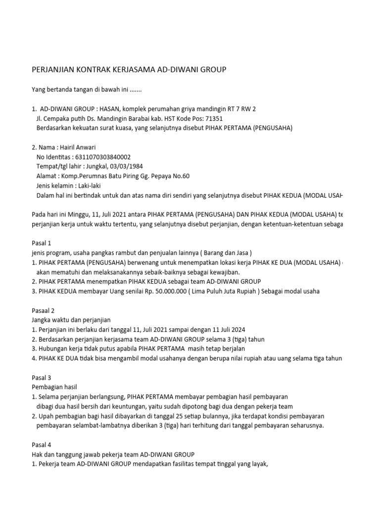 Perjanjian Kerjasama Pdf