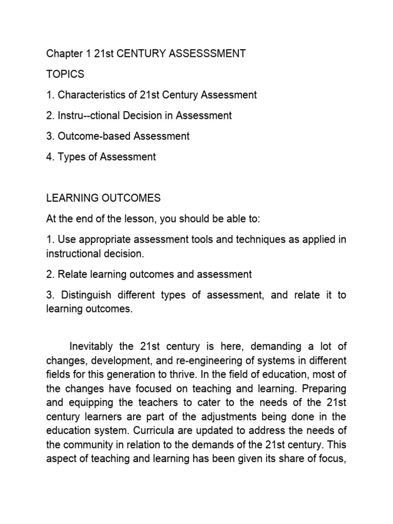 Chapter 1 21st Century Assesssment | PDF | Educational Assessment ...