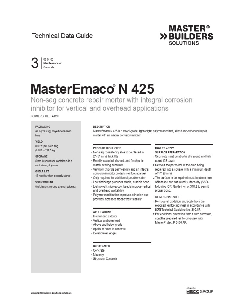 Master EMACO 425 TDS | PDF | Concrete | Corrosion