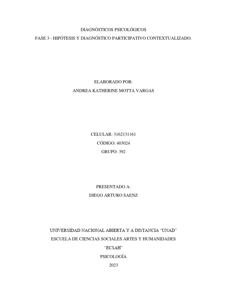 Fase#3 Diagnostico Psicologico | PDF | Psicología industrial y organizacional | Sicología